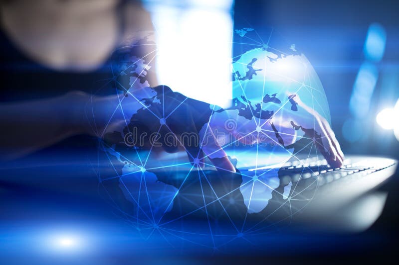 3D Earth on Virtual Screen. Global Business Strategy Concept. Internet ...