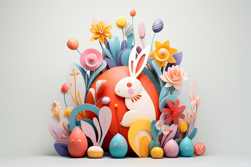 3D Easter Colorful Collection of Bunnies, Chickens, Easter Eggs, Floral ...