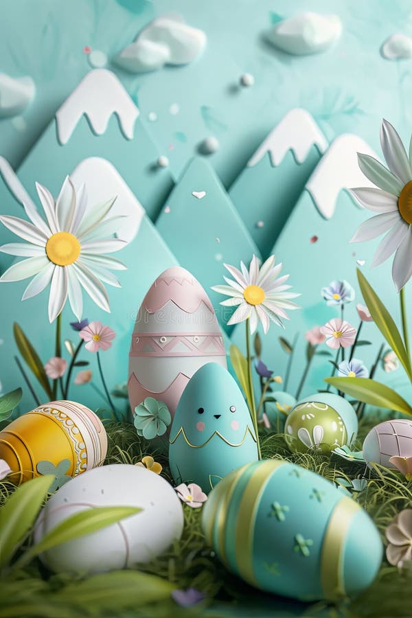 3D Easter-themed Backdrop Featuring Playful Imagery and Lively Colors ...