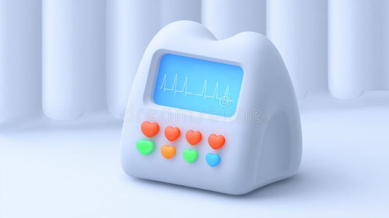 3D ECG Machine with Heart Shaped Buttons and Digital Screen Displaying ...