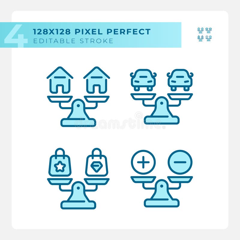 2D Editable Blue Comparisons Icons Pack Stock Illustration ...