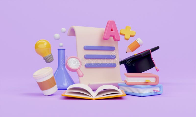 3d Education Concept. School Accessories on Purple Background. Back To ...
