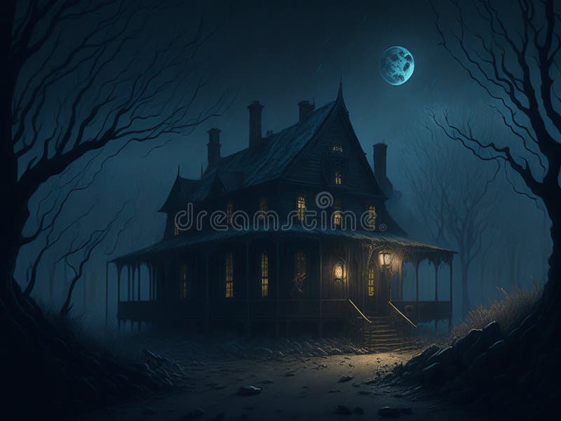 Dark Haunted Building by Night Stock Illustration - Illustration of ...