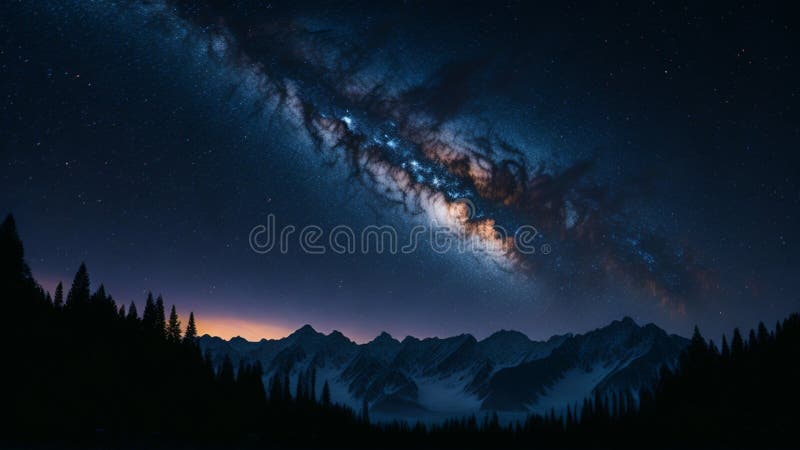3d Effect High Mountains Forest Snow Milkyway Stock Illustration ...