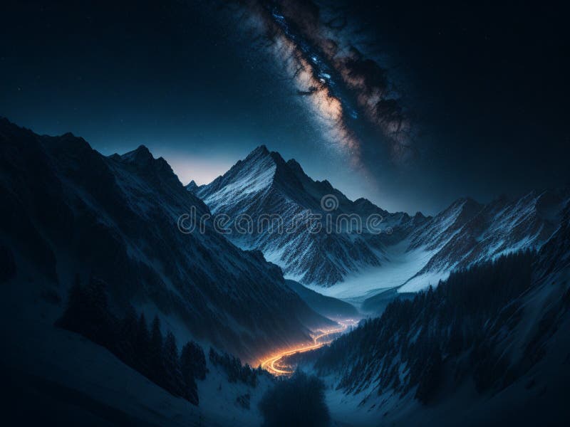 3d Effect High Mountains Forest Snow Milkyway Stock Illustration ...