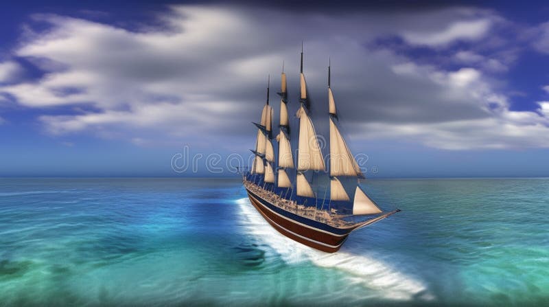 3d Effect - Sailing Ship Ai-generated Stock Illustration - Illustration ...