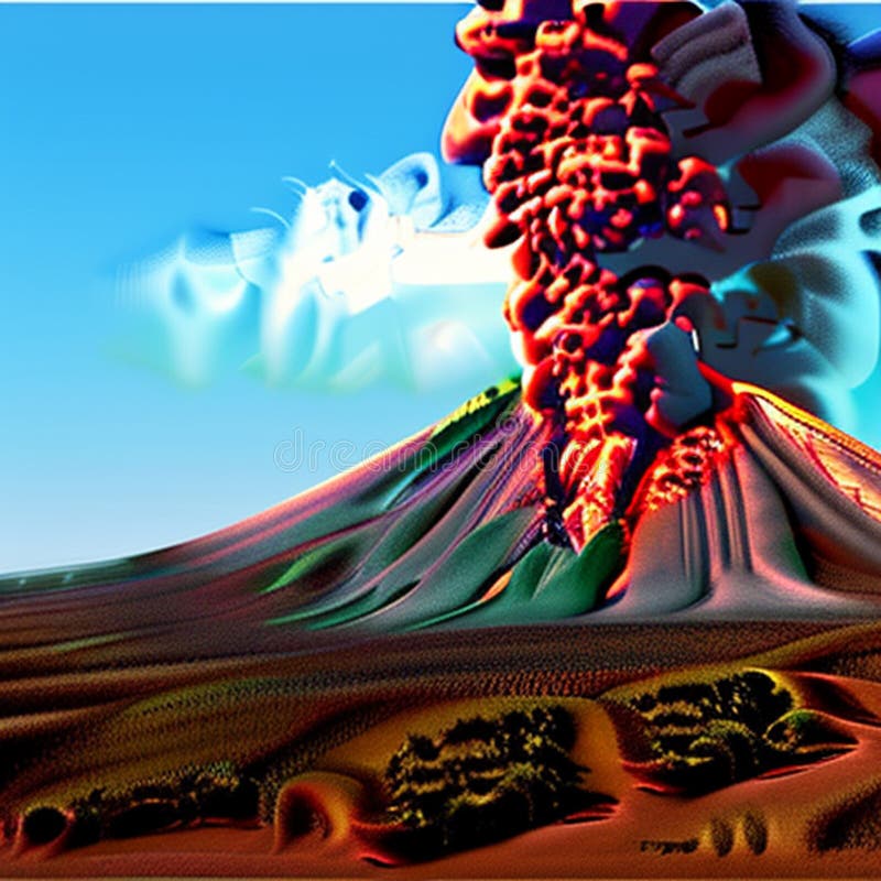 3d Effect - Volcano Comic Style - Ai-generated Stock Illustration ...