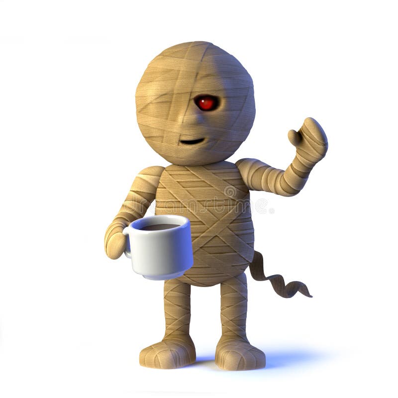 3d Egyptian Mummy Monster Drinks a Cup of Tea Stock Illustration ...