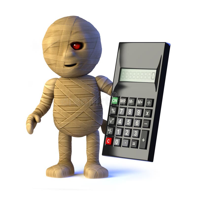 3d Egyptian Mummy Monster Uses a Calculator Stock Illustration ...