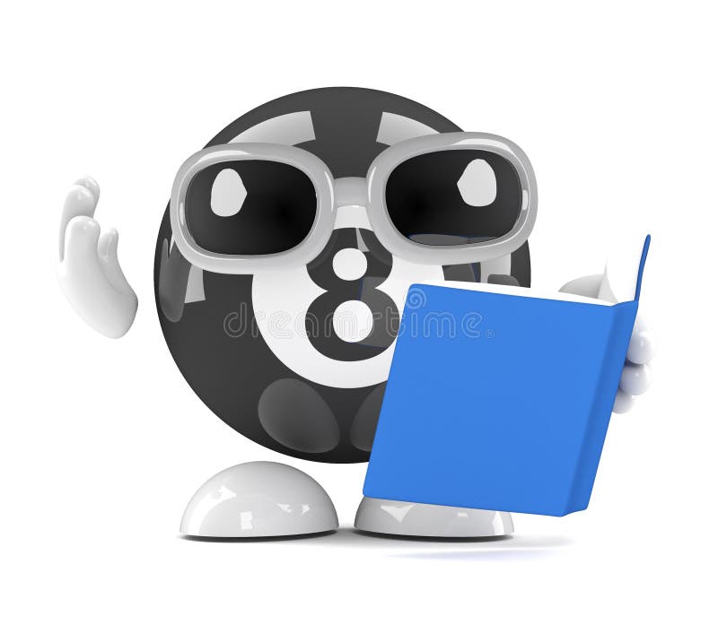 3d Eight ball reads a book stock illustration. Illustration of club ...