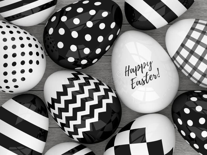 3d Elegant Easter Eggs with Black and White Patterns Stock Illustration ...