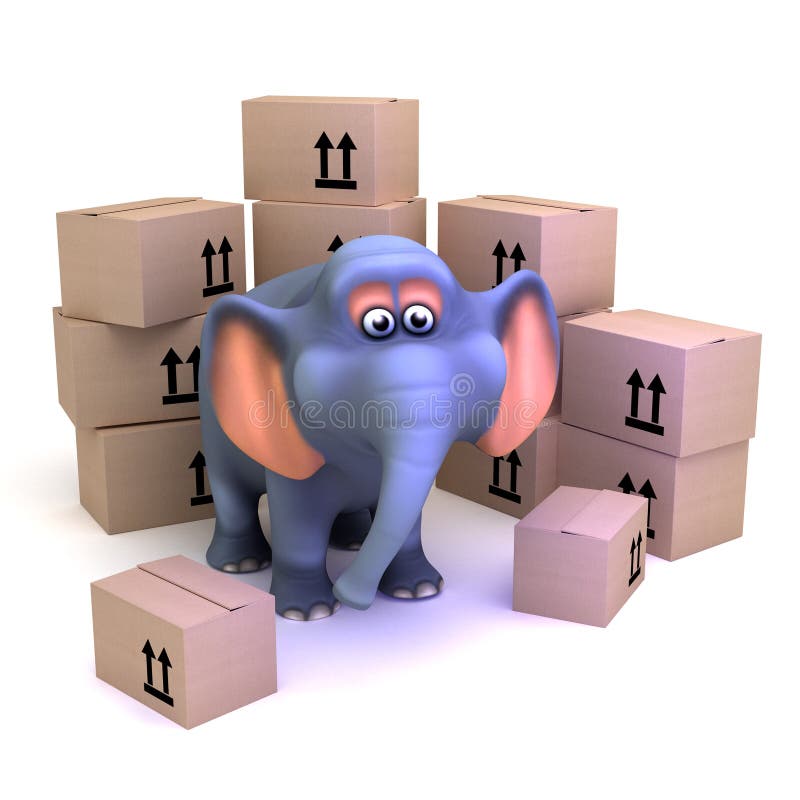 3d Elephant among boxes stock illustration. Illustration of boxes ...