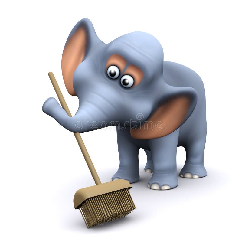 3d Elephant Sweeping with a Broom Stock Illustration - Illustration of ...
