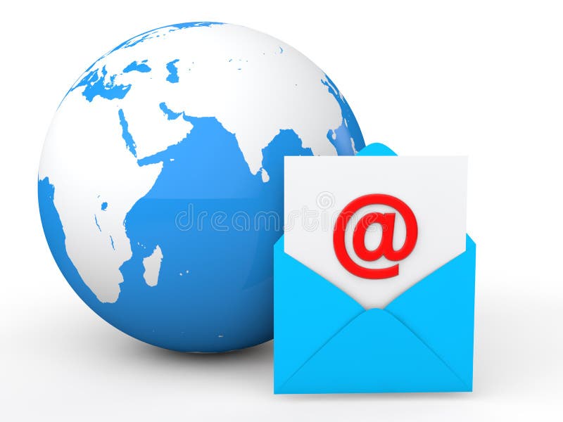 3d Email Envelope with Globe Stock Illustration - Illustration of blue ...