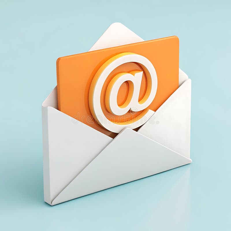 3D Email Envelope with Orange Card and at Symbol Stock Illustration ...