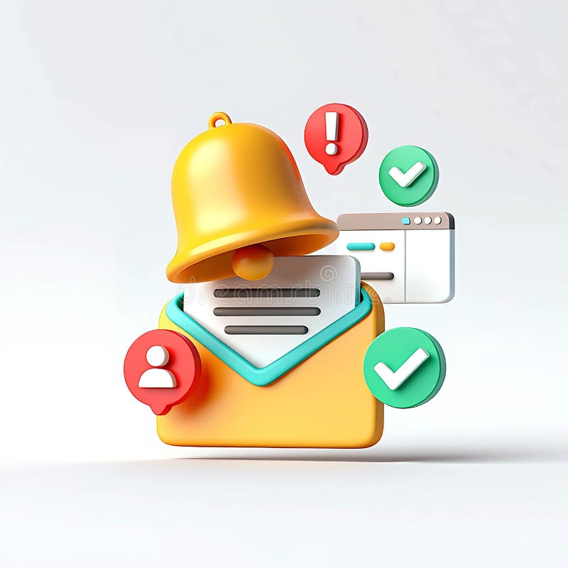3D Email Notification and Alert Icon - Communication and Update Concept ...