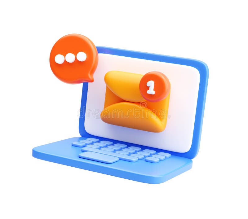 3D Email Notification Icon on Laptop with Chat Bubble Stock ...