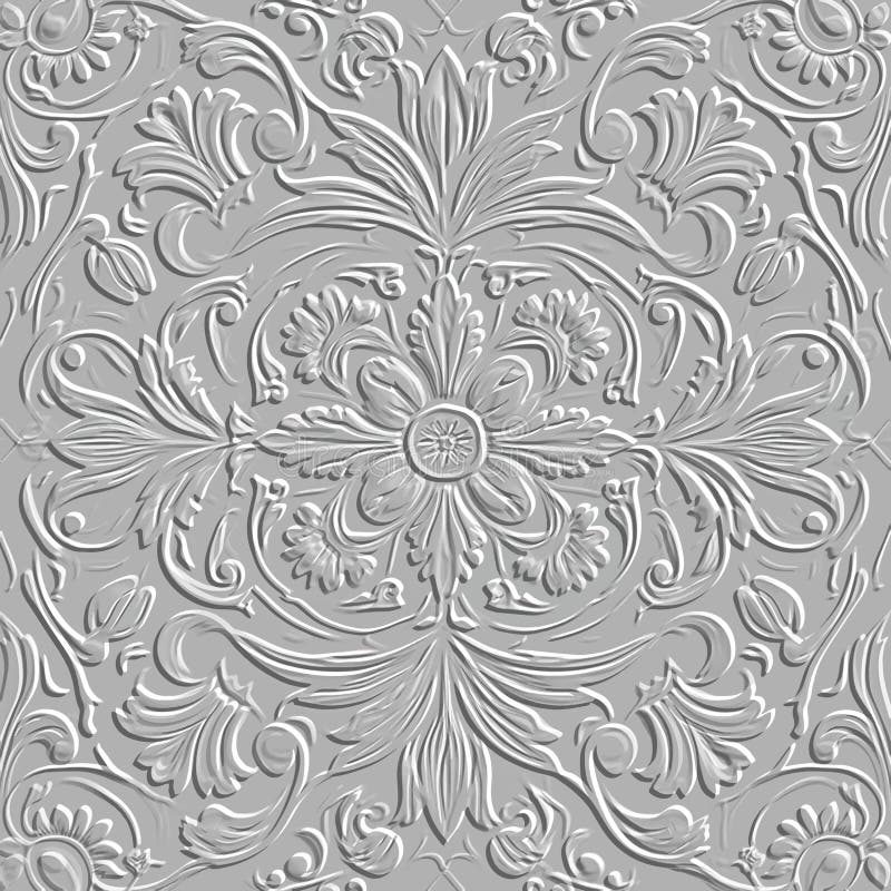 3d Emboss White Vintage Baroque Damask Style Floral Seamless Pattern ...