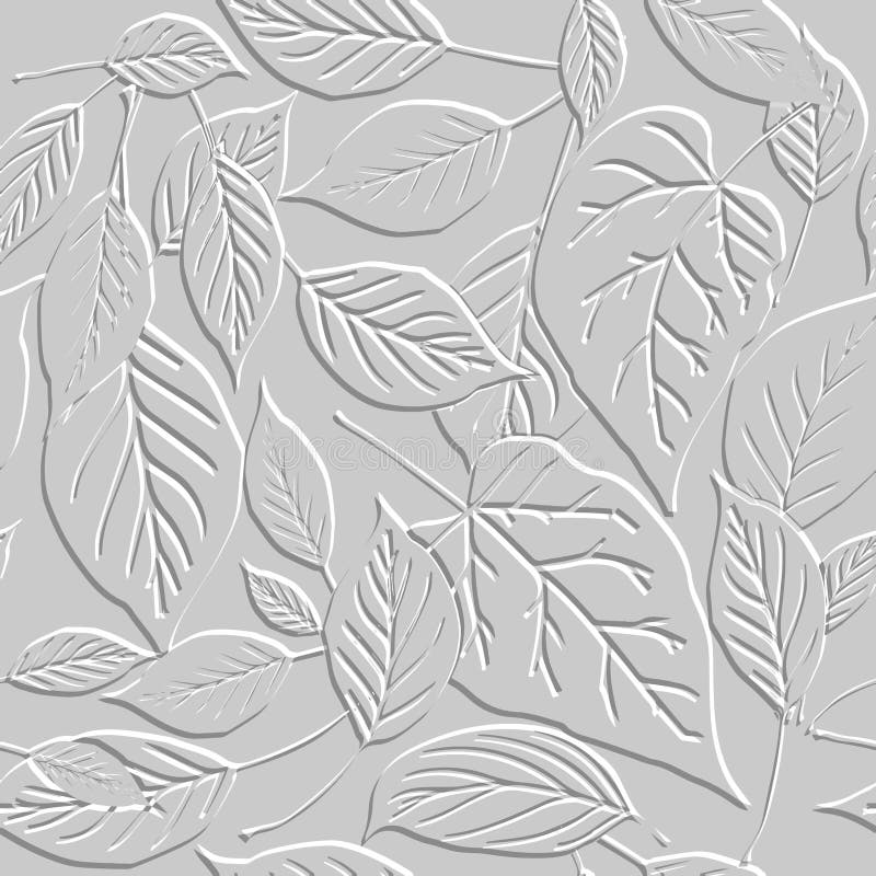 3d Embossed Fall Leaves Seamless Pattern. Modern Leafy Textured White ...