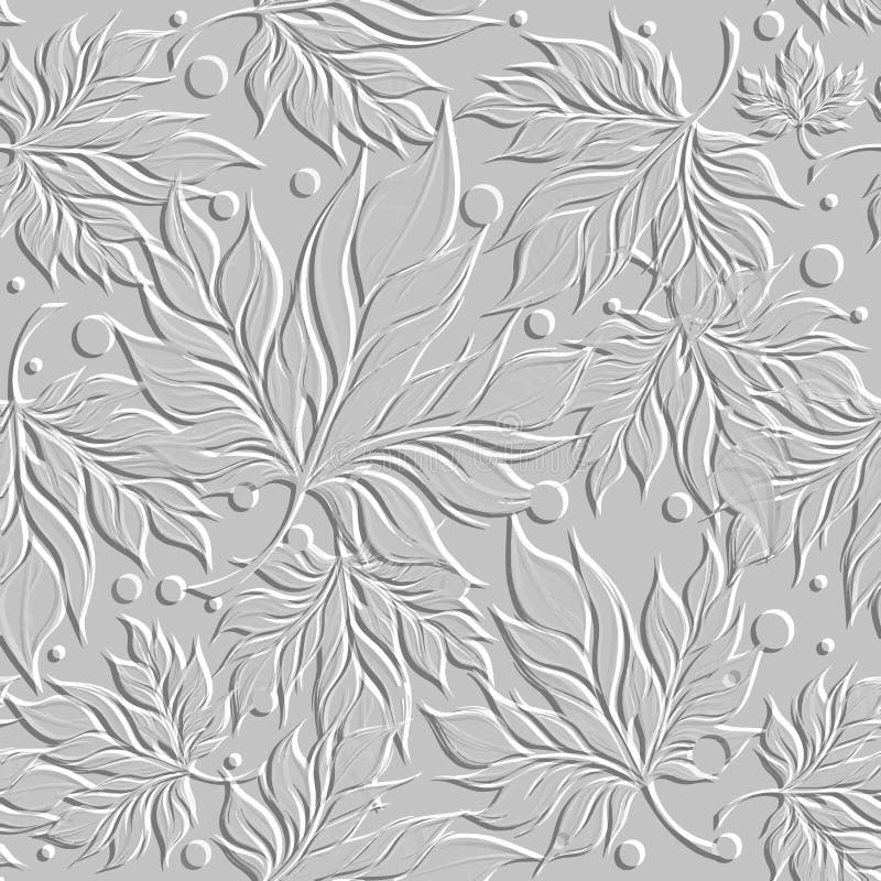 3d Embossed Fall Leaves Seamless Pattern. Modern Leafy Textured White ...