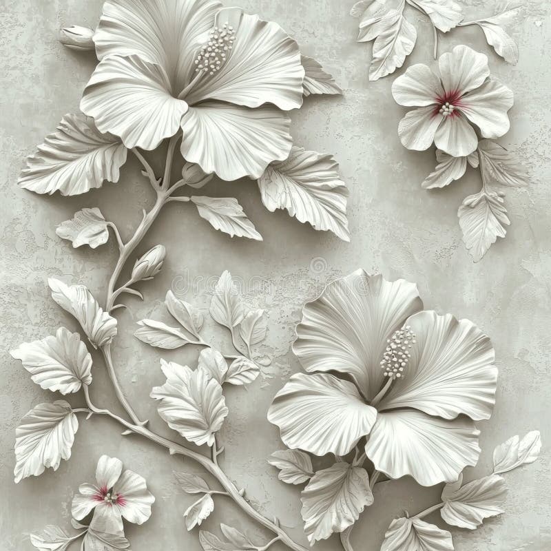 3d Embossed Floral Lines Seamless Pattern. Textured Beautiful Flowers ...