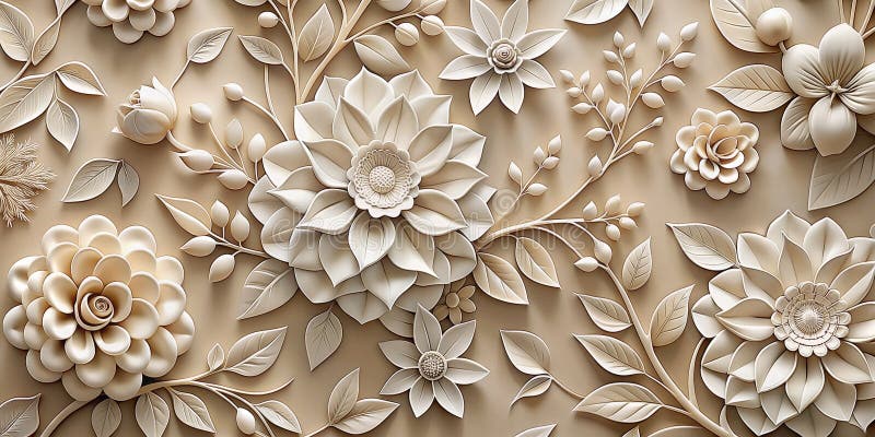 3D Embossed Floral Pattern on Brown Background, 3D Floral, Embossed ...