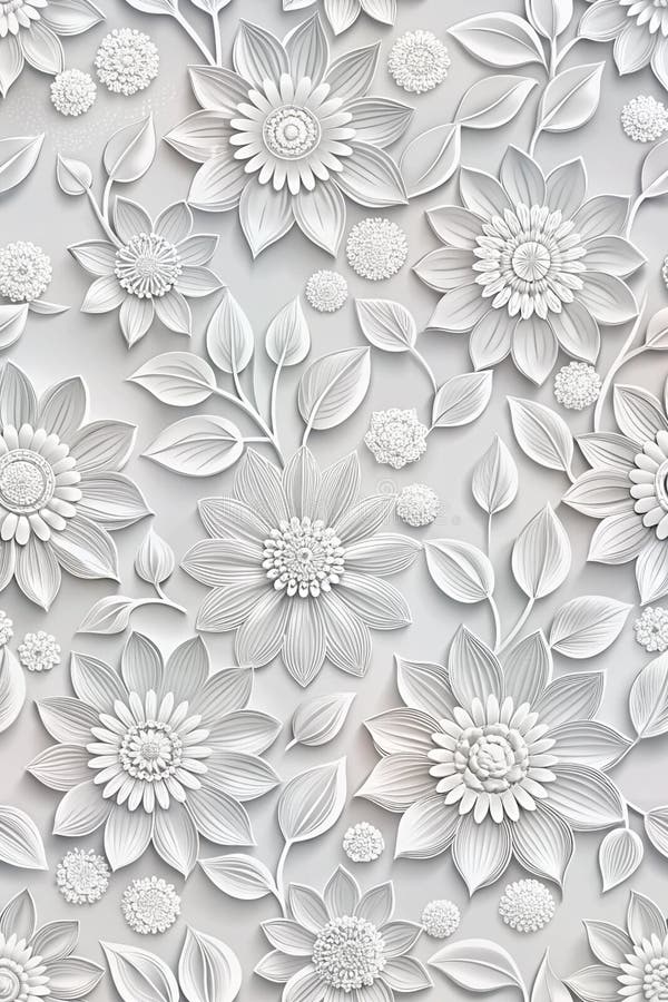 3D Embossed Lines Floral Seamless Pattern Stock Illustration ...