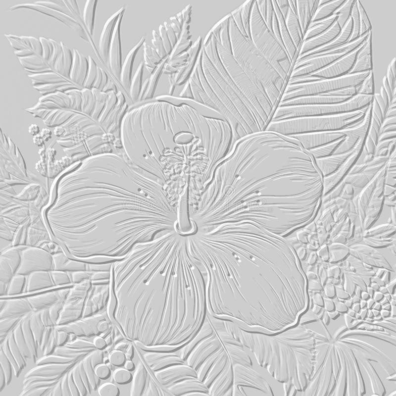 3d Embossed Lines Floral Vector Pattern. Textured Tropical Flowers ...