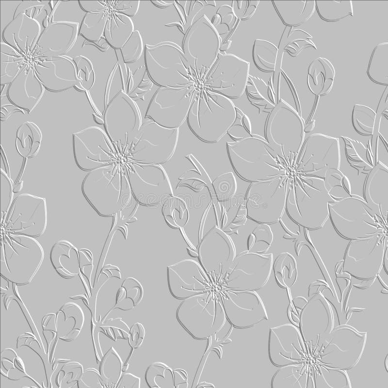 3d Embossed White Floral Seamless Pattern. Textured Beautiful Flowers ...