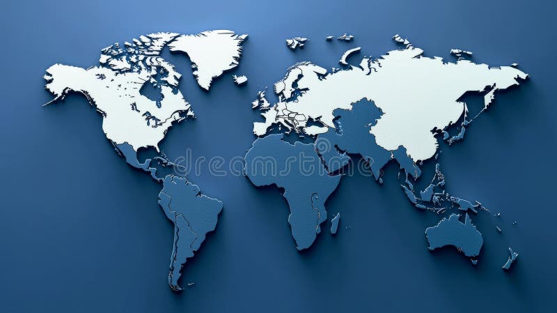 3D Embossed World Map Blue and White, Global Concept, 3D Rendering ...