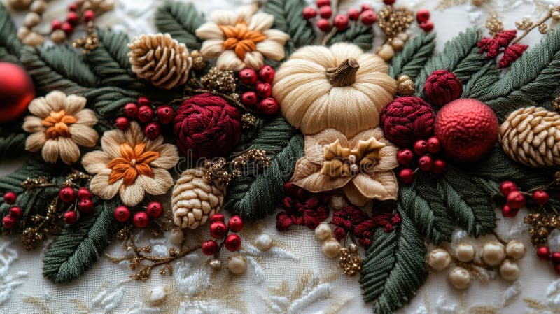 3D Embroidery Design Featuring Intricate Christmas-themed Elements ...