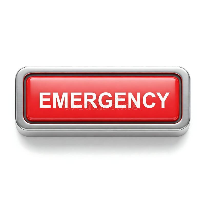 3d Emergency Red Button in Rectangle Shape with Metallic Silver Frame ...