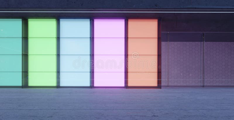 3d Empty Concrete Floor with Color Gradient Transparent Glass Exterior ...