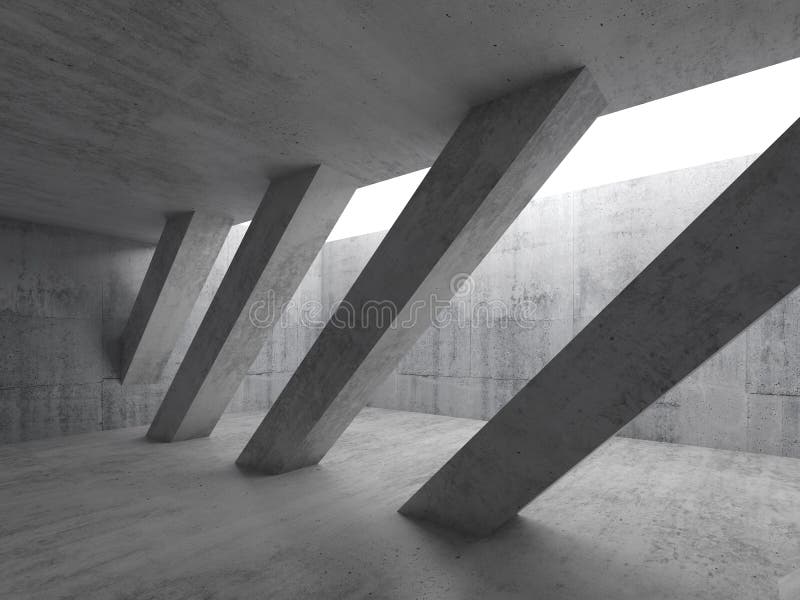3d Empty Interior with Diagonal Concrete Columns Stock Illustration ...