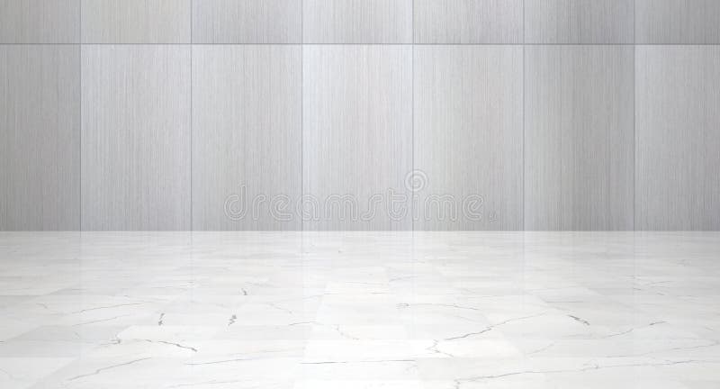 3D Empty Room with Metal Wall Panels and Polished Marble Floor Stock ...