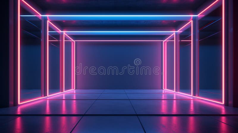 3D Empty Studio Room with Neon Lights, Futuristic Theme with RGB Lights ...