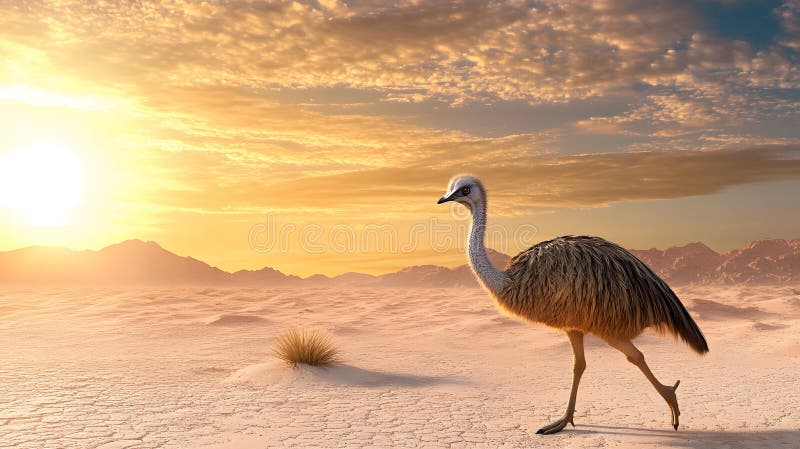 3D Emu with Realistic Textures Striding through Desert Landscape at ...