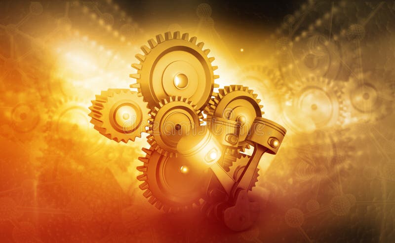 3d Engine Pistons And Cog Wheels Stock Illustration - Illustration of ...