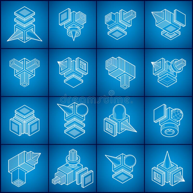 3D Engineering Vectors, Abstract Shapes Collection Stock Vector ...