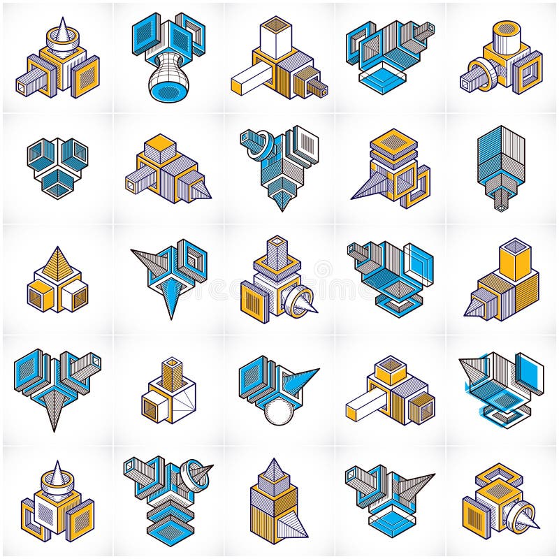3D Engineering Vectors, Abstract Shapes Collection Stock Vector ...