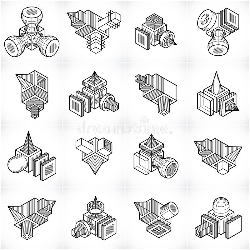 Abstract 3d Shapes Composition, Vector Isometric Background. Com Stock ...