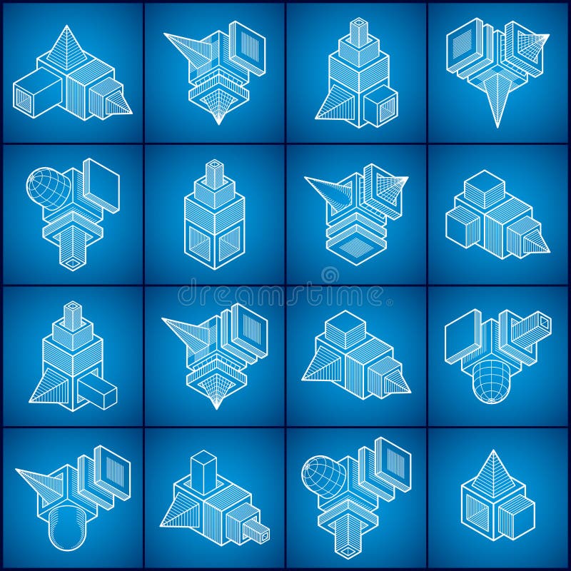 3D Engineering Vectors, Abstract Shapes Collection. Stock Vector ...