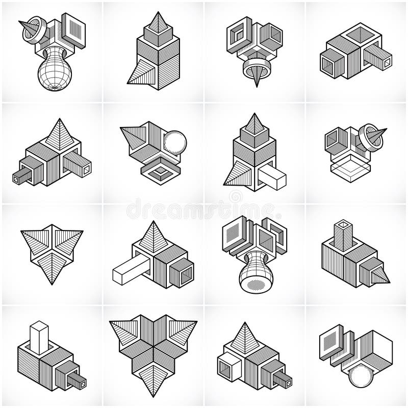3D Engineering Vectors, Abstract Shapes Collection. Stock Vector ...
