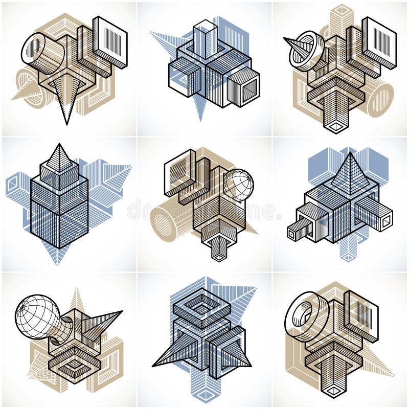 3D Engineering Vectors, Collection of Abstract Shapes. Stock Vector ...