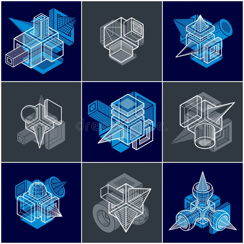 3D Engineering Vectors, Collection of Abstract Shapes Stock Vector ...