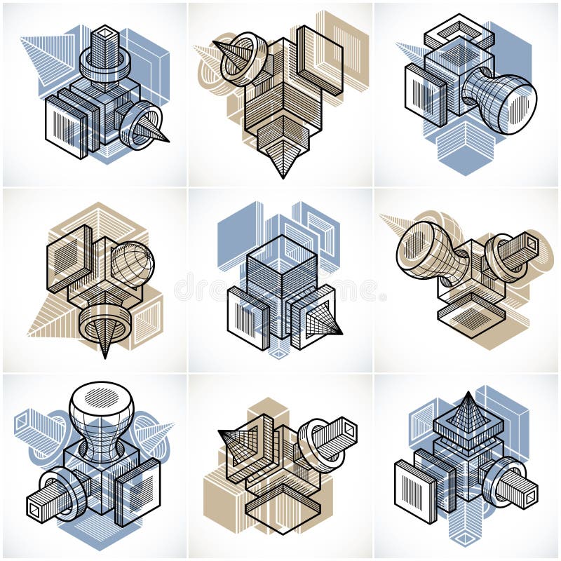 3D Engineering Vectors, Collection of Abstract Shapes Stock Vector ...