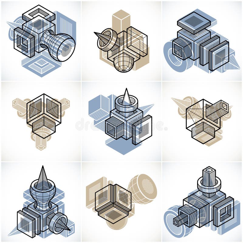 3D Engineering Vectors, Collection of Abstract Shapes Stock Vector ...