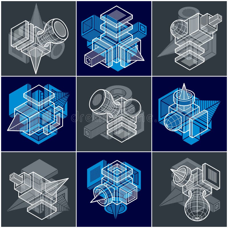 3D Engineering Vectors, Collection of Abstract Shapes Stock Vector ...