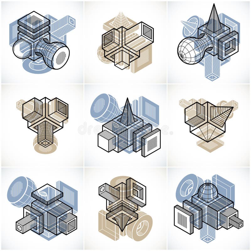 3D Engineering Vectors, Collection of Abstract Shapes Stock Vector ...