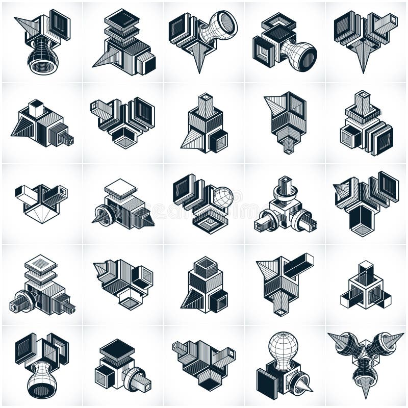 3D Engineering Vectors, Collection of Abstract Shapes Stock Vector ...